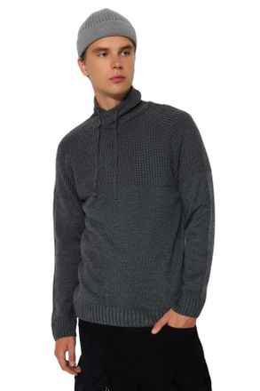 Trendyol Trendyol Herren Schlichter schmaler Pullover mit Wasserfallkragen Sweatshirt, anthrazit, X-Large