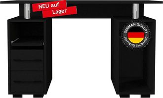 Moebel17 8676 Homeoffice Eckschreibtisch, Schreibtisch schwarz, Computertisch, Arbeitstisch, PC Tisch, Wandmontage und Freistehend, mit Schubfach, 120 x 74 x 6