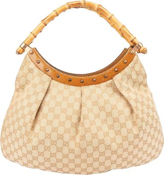 Gucci Crossbody Bags - Gucci GG Monogram Bamboo Handbag - Gr. unisize - in Beige - f&uuml;r Damen