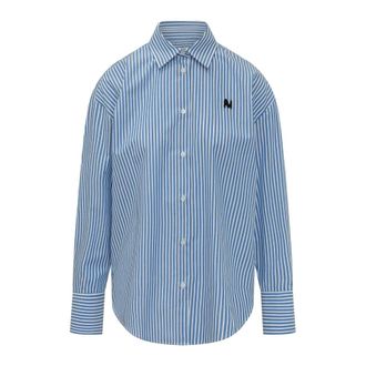 Msgm Msgm, Femme, Blouses et Chemises, Bleu, Taille: 38 FR Striped Logo Shirt