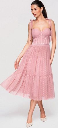 Ombre Abendkleid Midi Kleid Korsett Cocktailkleid Dark rose L (kein Set, 1-tlg) Geraffter Rock, Korsett-Oberteil, Teiltransparenz