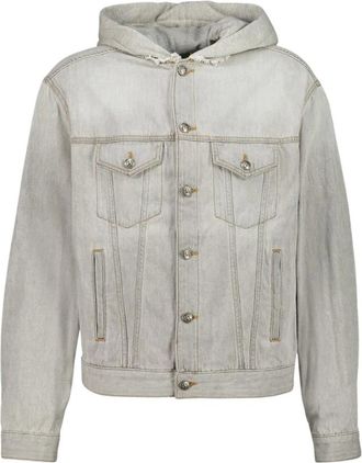 Palm Angels Homme, Vestes, Gris, Taille: L Curved Logo Denim Jacket