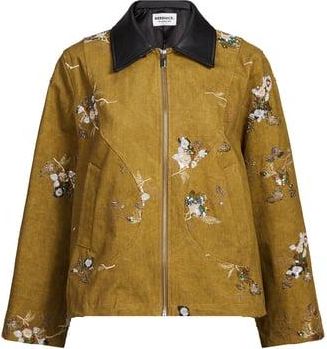 BERENICE Veste courte avec col contrast&eacute; et motif de perles brod&eacute;es en coton