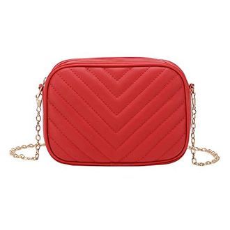 Generic Sac &agrave; bandouli&egrave;re tendance pour femme avec motif &agrave; rayures &eacute;l&eacute;gant et design fonctionnel en cha&icirc;ne pour un compagnon &eacute;l&eacute;gant au quotidien, rouge, Tail