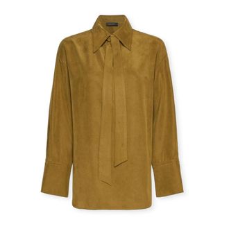 Elena Miro Leinenmischhemd mit Bindeg&uuml;rtel - - Blouses & Shirts - Damen - Braun - S
