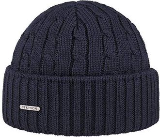 Stetson Bonnet en Tricot Georgia Wool Femme/Homme - Made in Germany pour lhiver avec Revers, Revers Automne-Hiver - Taille Unique Bleu