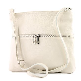 modamoda.de T144 Damen Leder Umh&auml;ngetasche Schultertasche Messenger bag handmade in Italy, Farbe:Creme2021