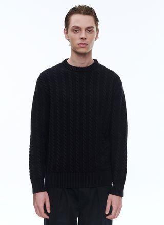 Fursac Pull &agrave; torsades bleu marine en laine et coton - Taille XXL - Homme