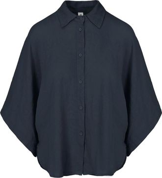Bomboogie Femme, Blouses et Chemises, Bleu, Taille: 44 FR Chemise en lin coupe confort