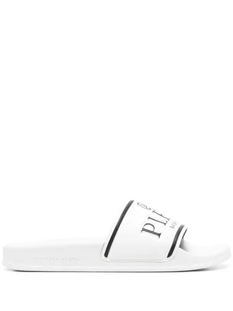 Philipp Plein claquettes &agrave; logo imprim&eacute; - Blanc