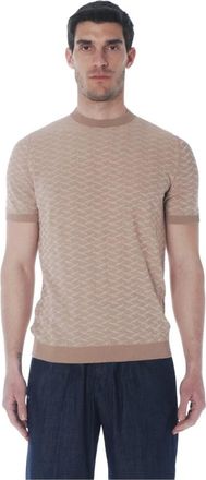 Irish Crone Homme, Pulls, Multicolore, Taille: XL Maglia girocollo a maniche corte in cotone lavorata a forme geometriche
