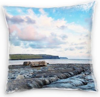 Paul Sinus Art Strand und Meer, braun, blau, gr&uuml;n, Kippen, Irland Deko Kissen 40x40cm f&uuml;r Couch Sofa Lounge Zierkissen - Dekoration zum Wohlf&uuml;hlen