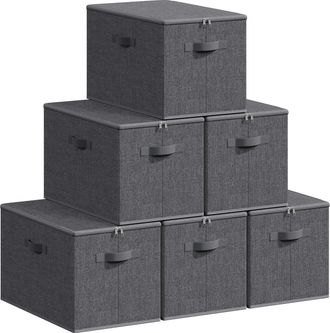 Songmics Aufbewahrungsbox mit Deckel, faltbare Stoffbox mit Griffen, Aufbewahrung f&uuml;r Kleidung, Vliesstoff, 6er Set, 50 x 30 x 30 cm, schiefergrau RZB050GN03