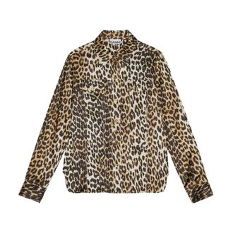 Ganni Satin-Leopardenmusterhemd - - Blouses & Shirts - Damen - Braun - S
