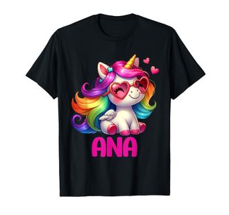 BDAZ Ana Personalisierter Name Buntes Einhorn Frauen M&auml;dchen T-Shirt