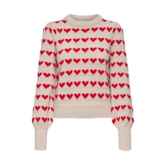 Jacqueline de Yong Bedruckte Rundhals-Strickware mit langen &Auml;rmeln - - Knitwear - Damen - Beige - L