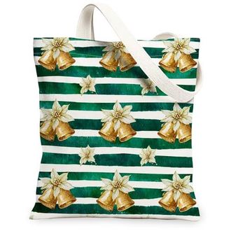 Generic Sacs fourre-tout festifs en toile, motif floral cloches de vacances, sacs de courses r&eacute;utilisables, chics, &eacute;l&eacute;gants, l&eacute;gers et lavables, toile pour sa