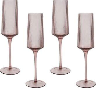 Beliani Sektgl&auml;ser 4er Set transparent/rosa 220 ml geriffelt Amethyst