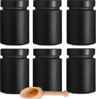 mikken Art 6 schwarze Gewürzgläser 190 ml, Einmachgläser mit Schraubdeckel inkl. einer Gewürzschaufel