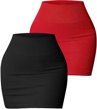 Feoya Damen Wickelrock Mini Bleistiftrock Slim Fit Strickrock Dehnbare Kurzer Elegant Party R&ouml;cke Hersteller L/DE Gr&ouml;&szlig;e 36-38-2 St&uuml;ck C