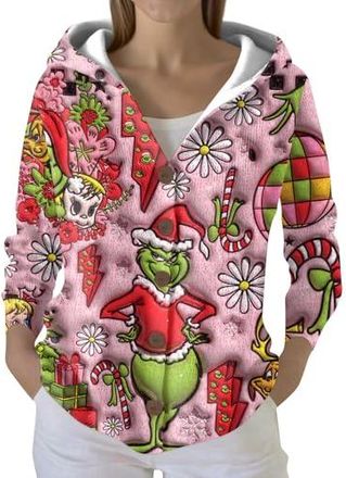 Generic Le Grinch Sweat A Capuche Femme Pilou Costume Sweatshirts Polaire De Adulte Pyjama Moche Vêtements Plaid Pull 2025 Femmes Vetement The Chaud Deguiseme