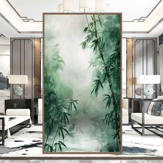 Generic Sichtschutzfolie f&uuml;r Glasfenster, Statisch haftende Fensterfolie mit Gr&uuml;n Bambusblattmuster, Selbstklebend Blickdicht Klebefolie 3D Dekofolie Anti-UV 