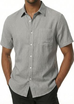 Coofandy Hemd Herren Kurzarm Leinenhemd Leicht Sommerhemd Herrenhemd Freizeithemd Kurzarmhemd Leinenshirt M&auml;nner Casual Strandhemd mit Brusttasche Hellgrau XXL