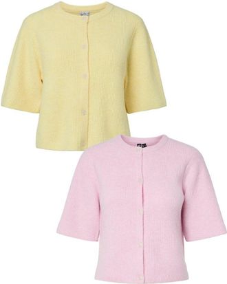 Pieces Strickjacke (Spar-Set, 2er-Pack) Rippstrick-Cardigan mit kurzen, volumin&ouml;sen &Auml;rmeln