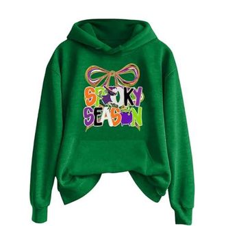 Generic 2026 Vestes pour femmes, chandail &agrave; capuche imprim&eacute; Halloween, sweatshirt &agrave; manches longues, d&eacute;contract&eacute;, confortable, pour lautomne, vert fonc&eacute;, S