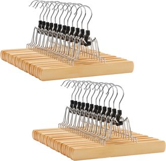 Songmics Hosenspanner, 24 Stück, Kleiderbügel aus Holz, Hosenbügel, rutschfest, verchromter Haken, um 360 Grad drehbar, Natur CRW007-24