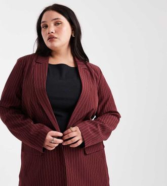 Pieces Pieces Curve - Eleganter Blazer in Burgunderrot mit Nadelstreifen, Kombiteil