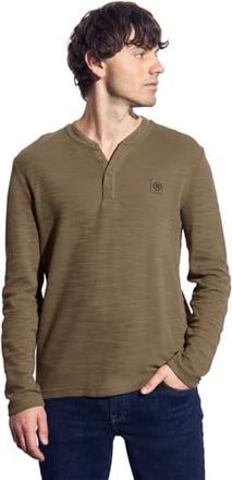 Street One Men Herren Softes Slub Henleyshirt T-Shirt Henley Doux flammé, Marron cendré, 3XL Hommes