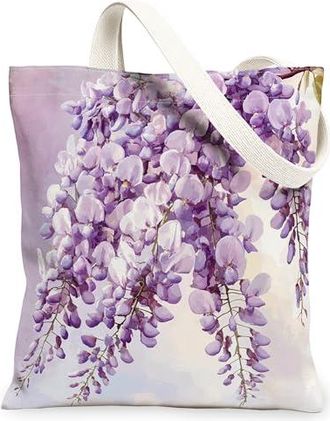 Generic Sac fourre-tout en toile de glycine printani&egrave;re pour faire du shopping, 33 x 38,1 cm, joli sac d&eacute;picerie r&eacute;utilisable pour femme, motif de plantes de 
