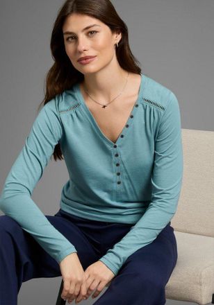 Kangaroos Langarmshirt mit Knopfleiste und s&uuml;&szlig;en Details