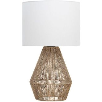 Beliani Tischlampe Natürlich und Weiß Metall Vasenform 52 cm Stoffschirm Trommelform Kabel mit Schalter handgefertigt Boho Schlaf- u. Wohnzimmer