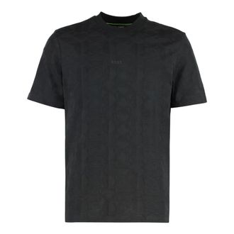 HUGO BOSS Homme, Tops, Noir, Taille: XS T-shirt en coton à col rond côtelé