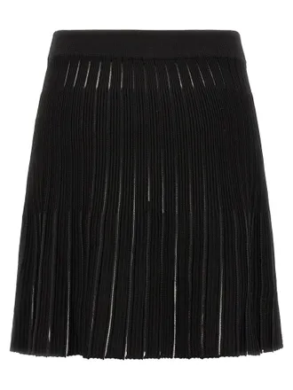 Balmain Pleated Flared Knit Skirt - Black