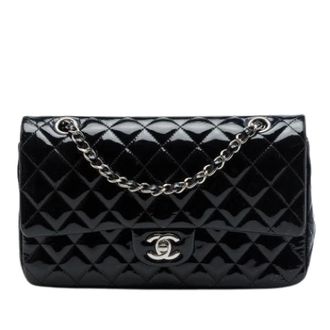 Chanel Pre-owned Sac Bandouli&egrave;re &agrave; Double Rabat en Cuir Verni Matelass&eacute; - Femme - Pre-owned - Noir - Taille: ONE Size
