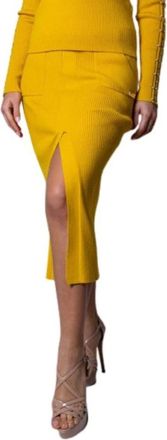 Twinset Femme, Jupes, Jaune, Taille: 36 FR Jupe mi-longue c&ocirc;tel&eacute;e fendue