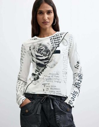 Desigual t-shirt imprim&eacute; 100 % coton en blanc