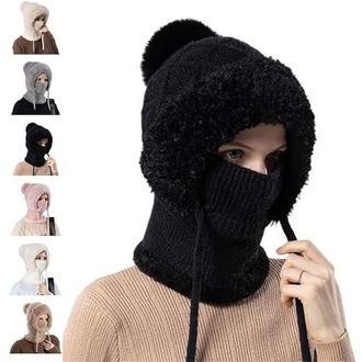 Generic Bonnet 3 en 1 avec écharpe et masque, bonnet 3 en 1 pour femme, bonnet dhiver chaud en tricot écharpe et couvre-visage, Noir, Taille unique