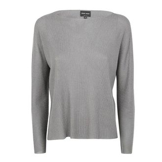 Giorgio Armani Femme, Pulls, Gris, Taille: 36 FR Round-neck Knit Sweater