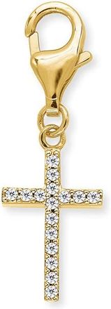 Engelsrufer Damen Charm Anhänger Kreuz vergoldet aus Sterling Silber - besetzt mit 16 Zirlonia Steinen - Karabinerverschluss - nickelfrei - Größe: 12mm