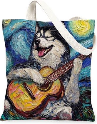 Generic Alaskan Malamutes Sac fourre-tout en toile r&eacute;utilisable pour faire du shopping Motif guitare &eacute;toil&eacute;e 33 x 38 cm