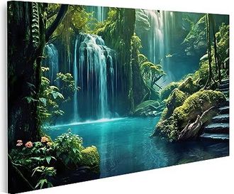 Islandburner Tableau sur toile Cascade dans la jungle, paysage fantastique Cadre Affiche Poster Murale Tableaux
