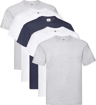 Fruit Of The Loom Herren T-Shirt Original T M L XL XXL 3XL 4XL 5XL auch Farbsets, 2Weiss 2Grau 1DeepNavy, 3XL (5er Pack) + 1HL-Kauf Notizblock