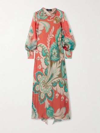Etro Maxikleid Aus Seidenchiffon Mit Blumenprint - Blau