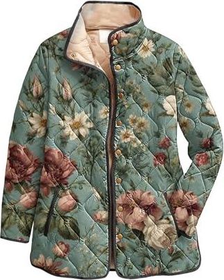 Generic Vestes dhiver pour femmes, imprimé floral décontracté, tendance, col montant, vêtements dextérieur amples pour femmes, vestes matelassées légères bout