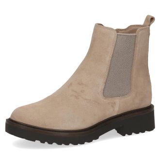 Caprice Damen Chelsea Boots Memotion aus Leder Flach Weite G, Beige (Sand Suede), 41 EU