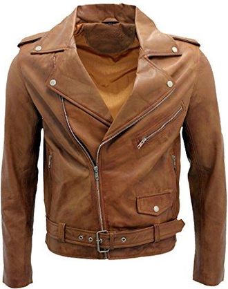 Infinity Hommes Bronzer Brando Veste Motard en Cuir S
